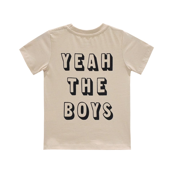 YEAH THE BOYS SMALL PRINT TEE BEIGE – LITTLE THRILLS